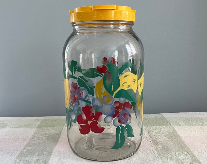 Vintage 80's Glass flowers and Fruit Sun Tea Jar - Etsy