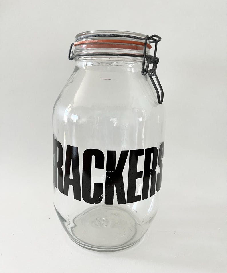 Vtg 70s 80s Triomphe Mod Clear Glass Kitchen Tea Jar Canister Container ...