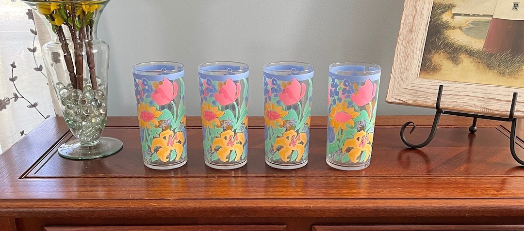Vintage HJ Stotter Acrylic Floral Tumblers/glasses, Set of 4 - Etsy