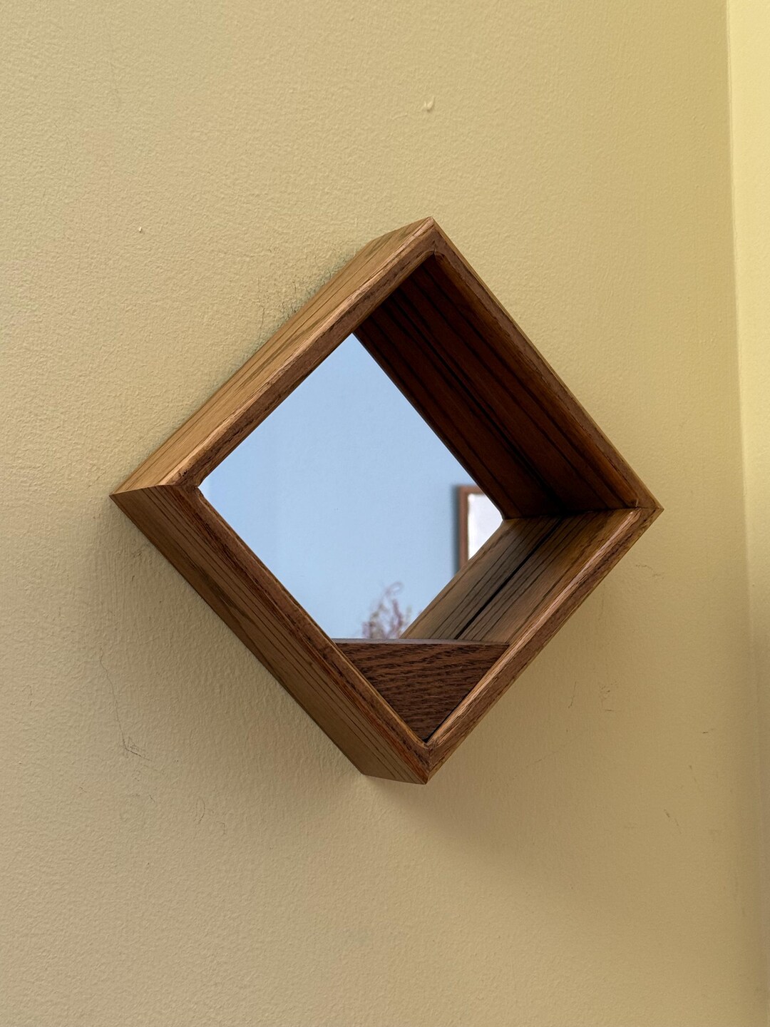 Vintage MCM Diamond-shaped Wooden Shadow-box Wall Mirror, Wall Decor - Etsy