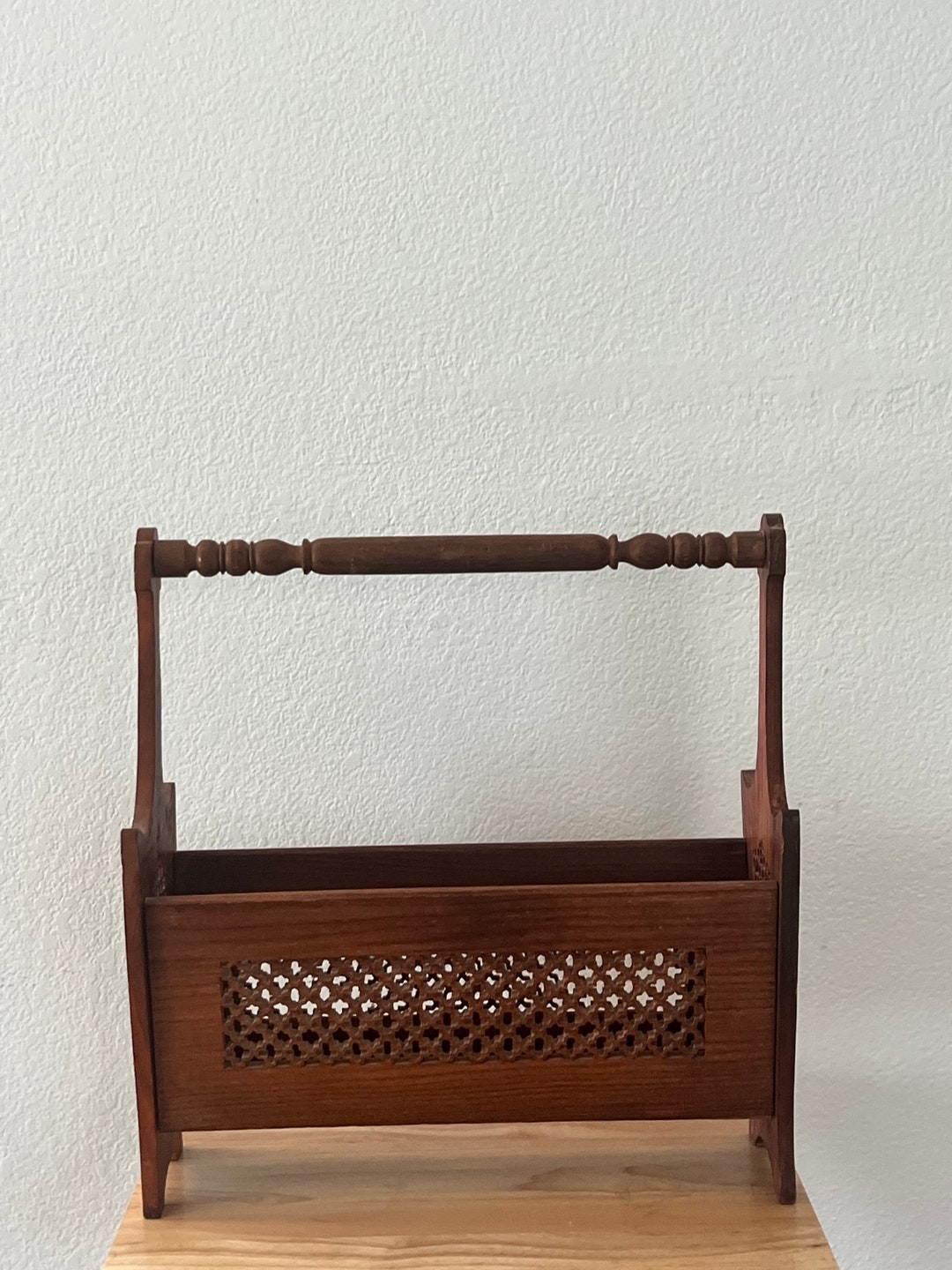 Vintage Teak Wood Magazine Holder - Etsy