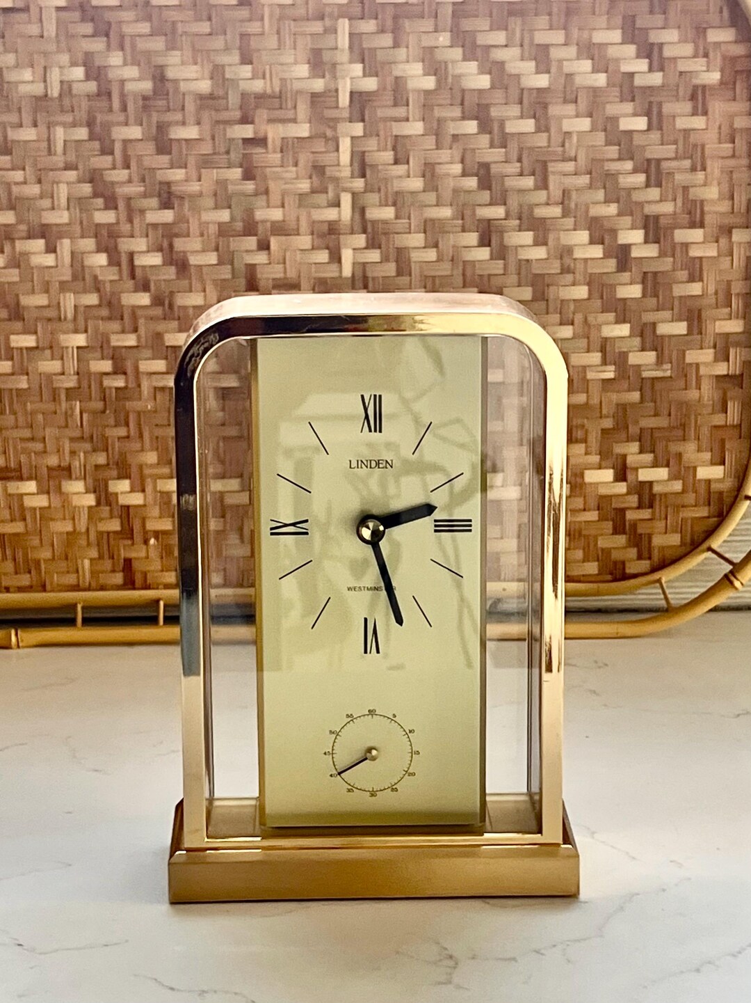 Vintage Linden Westminster Carriage Clock | Brass Glass Mantel Desk ...