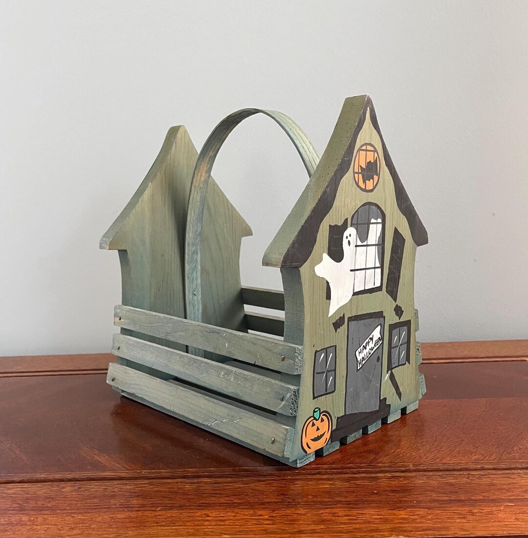 Vintage Halloween "spooky Haunted House" Wooden Caddy/basket, Sawmill ...