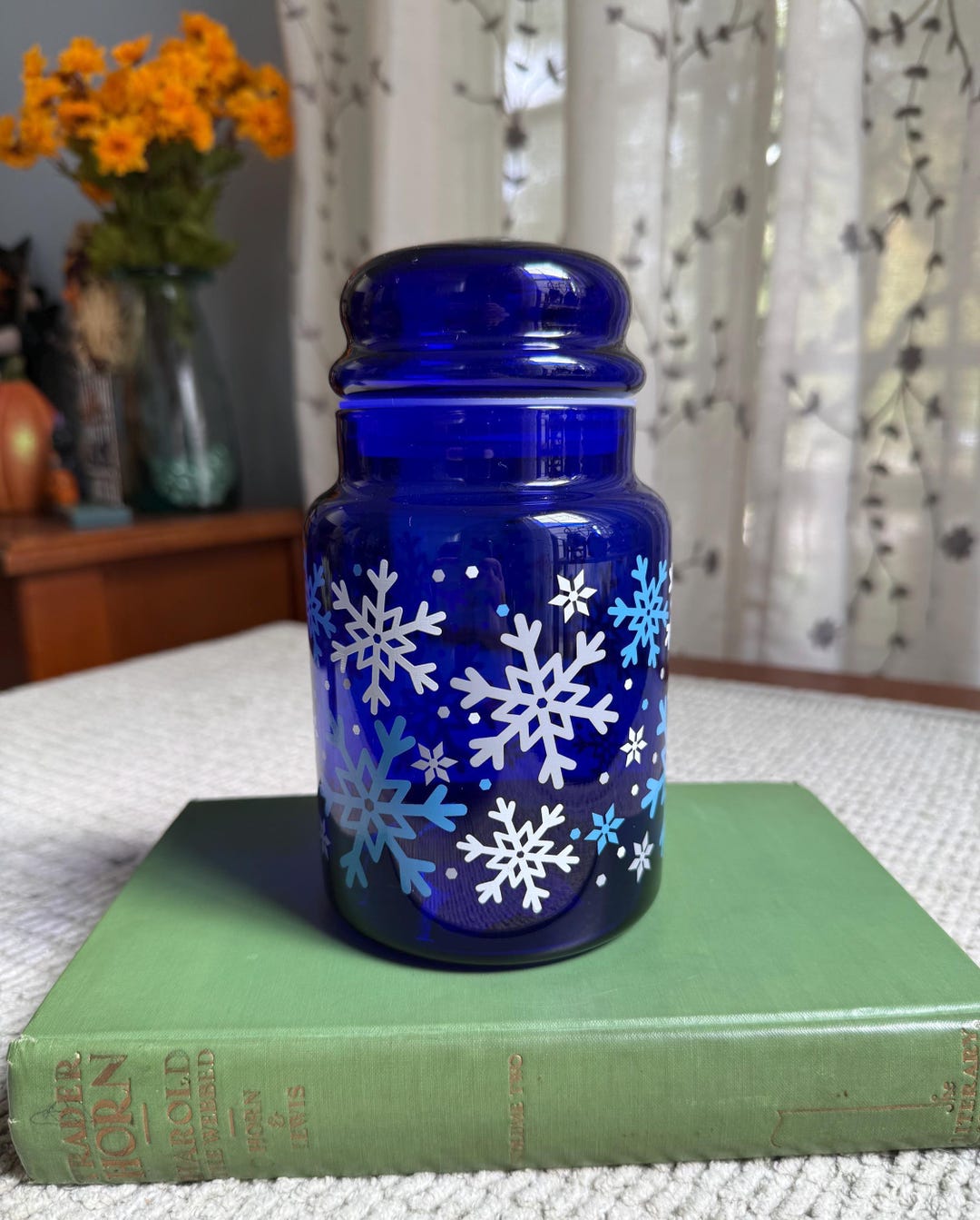 Vintage 90s Libbey Cobalt Blue Glass Snowflake Jar, Christmas Decor - Etsy