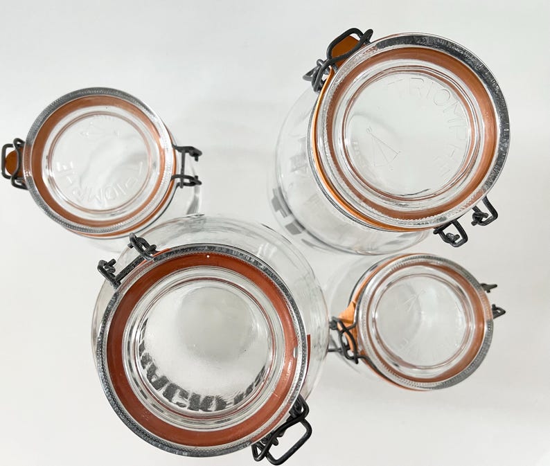 Vtg 70s 80s Triomphe Mod Clear Glass Kitchen Tea Jar Canister Container ...