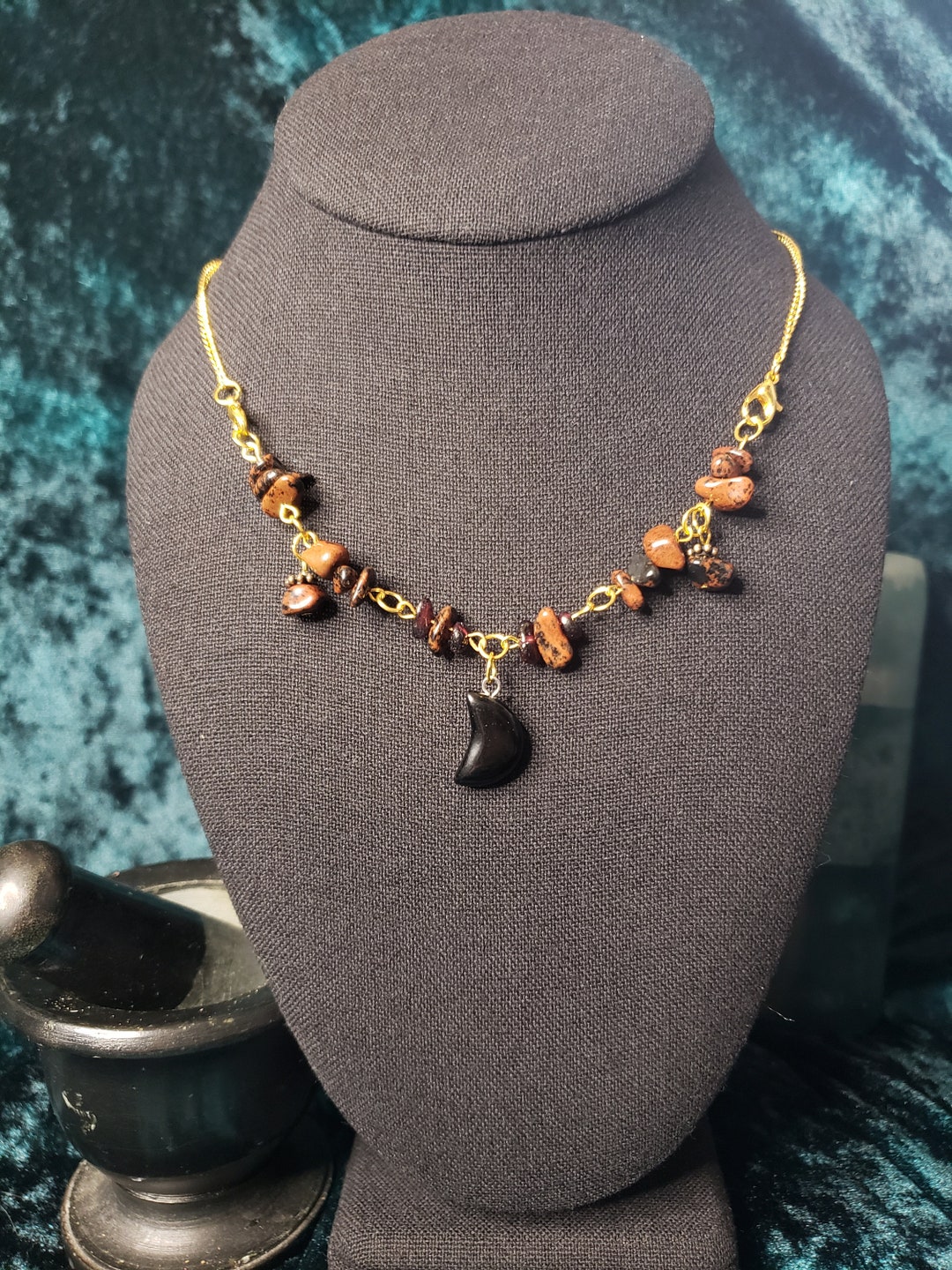 Goddess Morrigan - Mahagony Obsidian and Red Garnet Necklace With ...