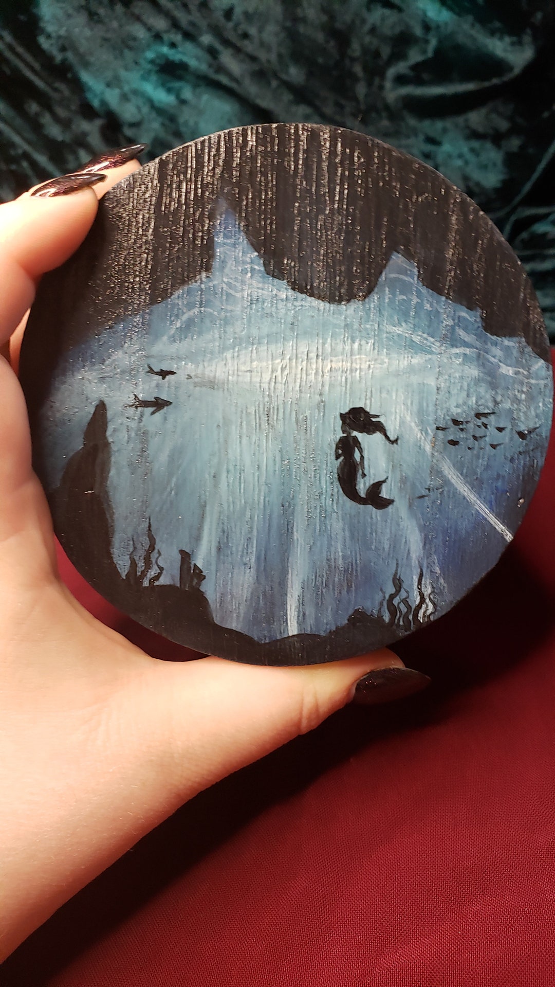 Deep Sea Mermaid Hand Painted Jewelry Trinket Box, Cylinder Shaped ...