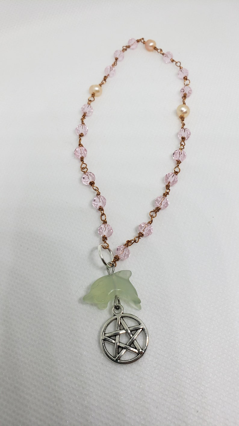 Aphrodite/venus Pocket Pagan Prayer Beads, Pink Glass, Prehnite Dolphin ...