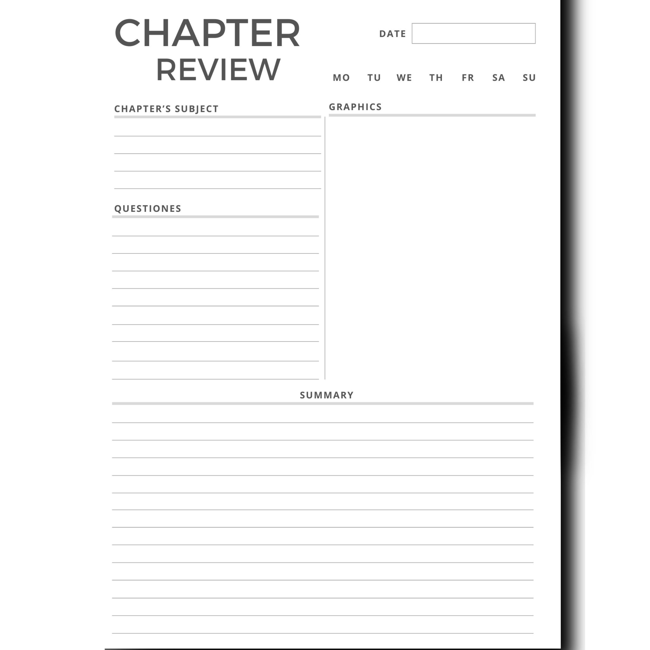 Chapter Summary Templates: Study Planner, Review, Notes (PDF) - Etsy