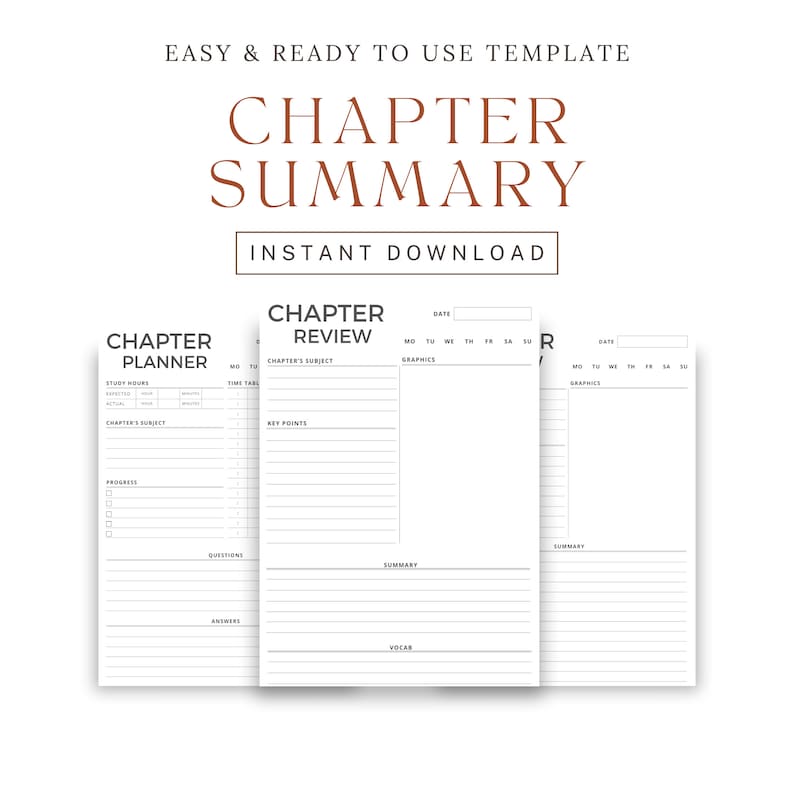 Chapter Summary Templates: Study Planner, Review, Notes (PDF) - Etsy