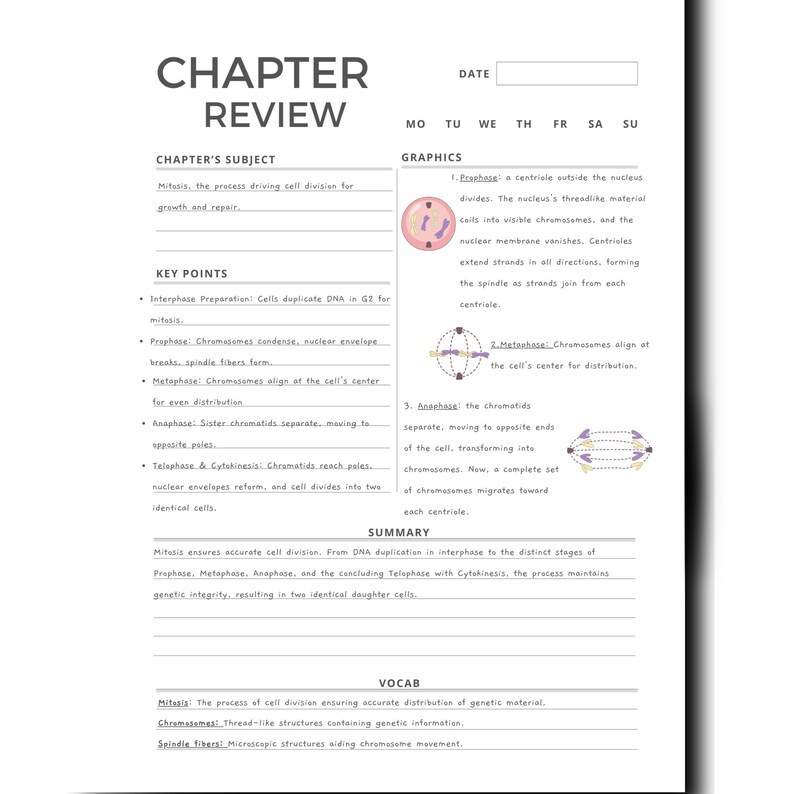 Chapter Summary Templates: Study Planner, Review, Notes (PDF) - Etsy
