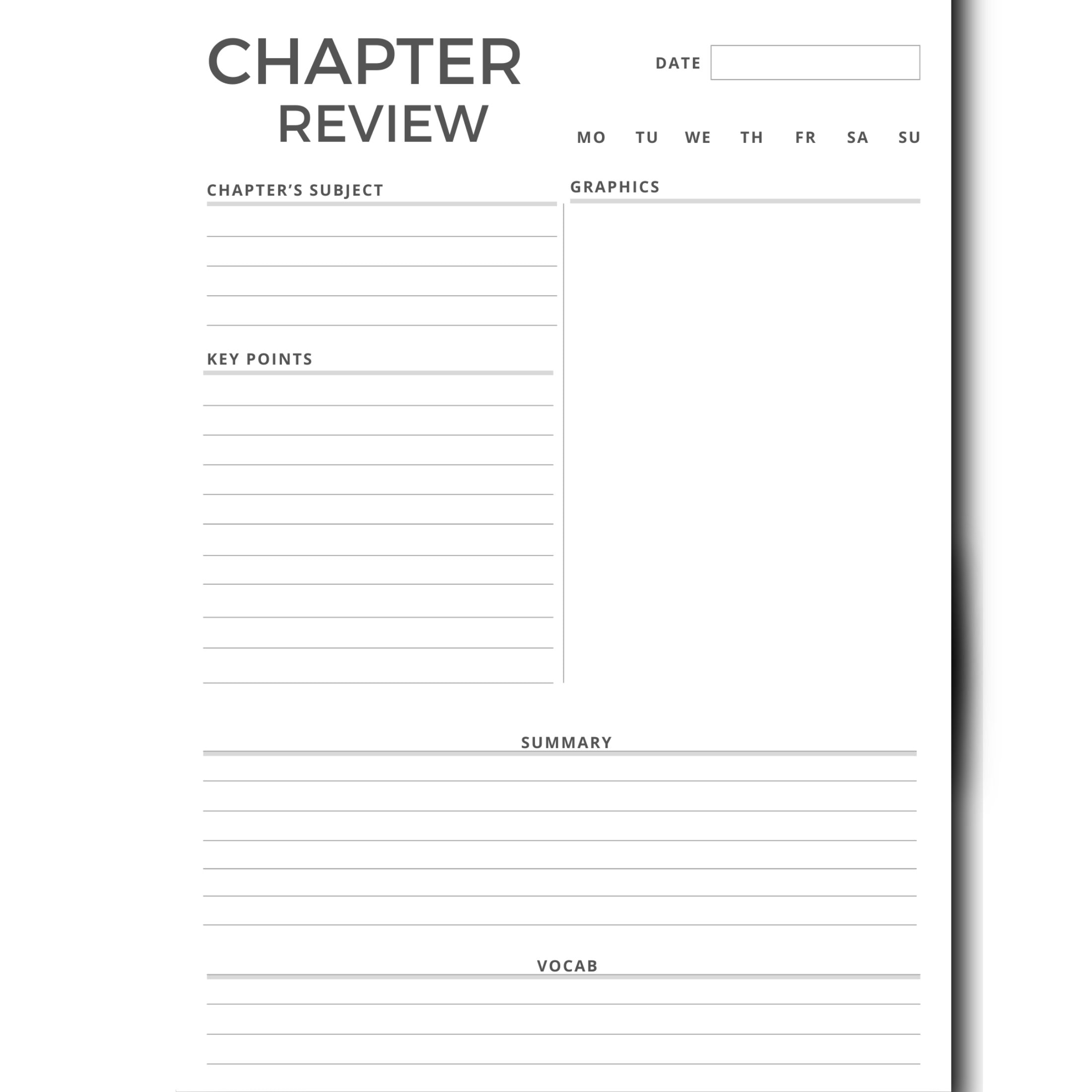 Chapter Summary Templates: Study Planner, Review, Notes (PDF) - Etsy