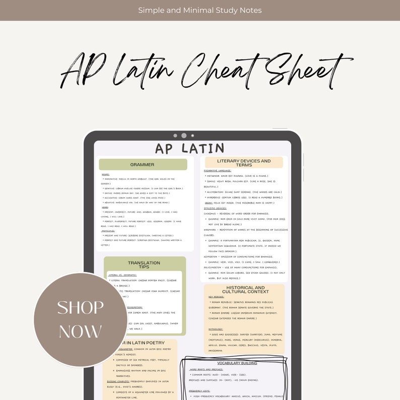 AP Latin Cheat Sheet | Printable Cheat Sheet | Goodnotes | Latin Study ...