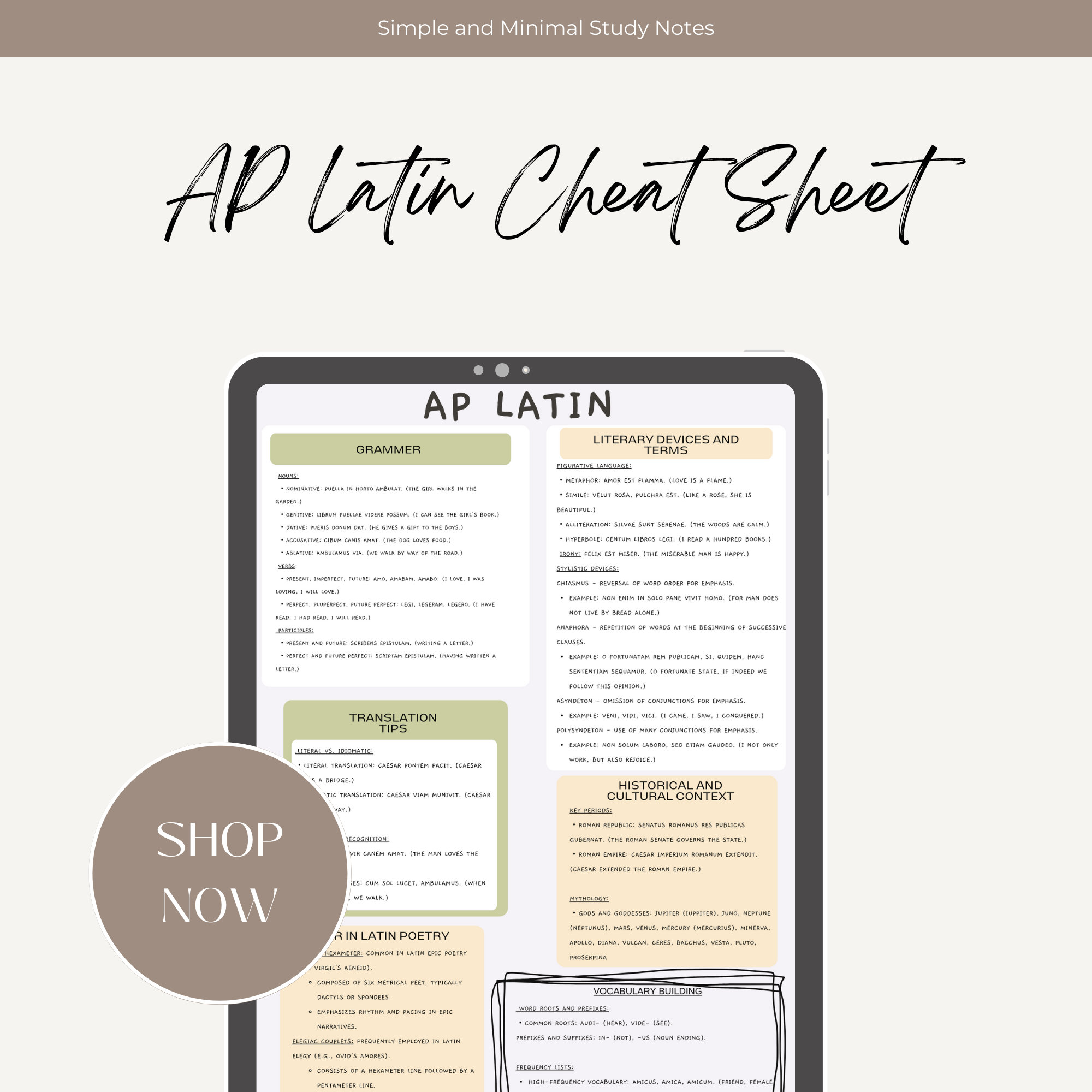 AP Latin Cheat Sheet | Printable Cheat Sheet | Goodnotes | Latin Study ...
