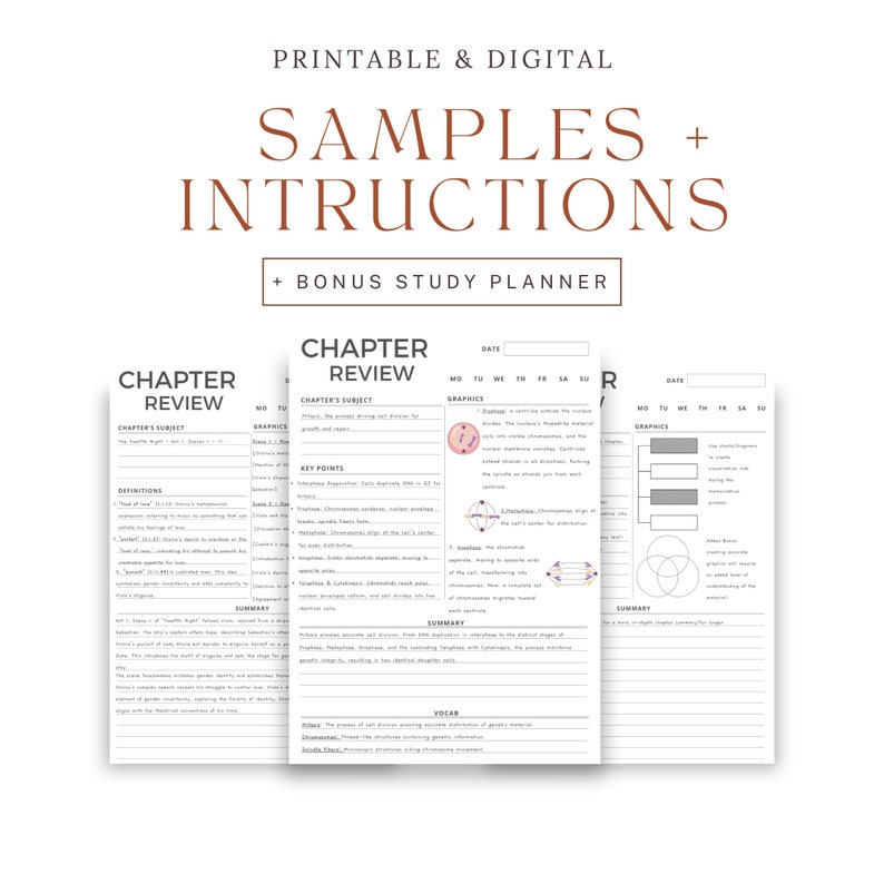 Chapter Summary Templates: Study Planner, Review, Notes (PDF) - Etsy
