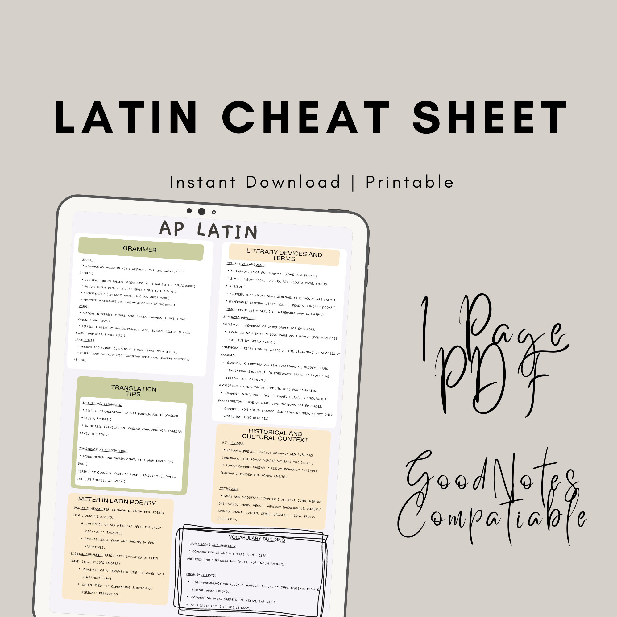 AP Latin Cheat Sheet | Printable Cheat Sheet | Goodnotes | Latin Study ...