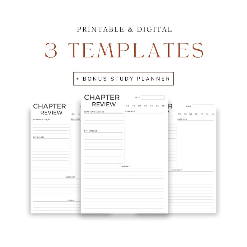 Chapter Summary Templates: Study Planner, Review, Notes (PDF) - Etsy