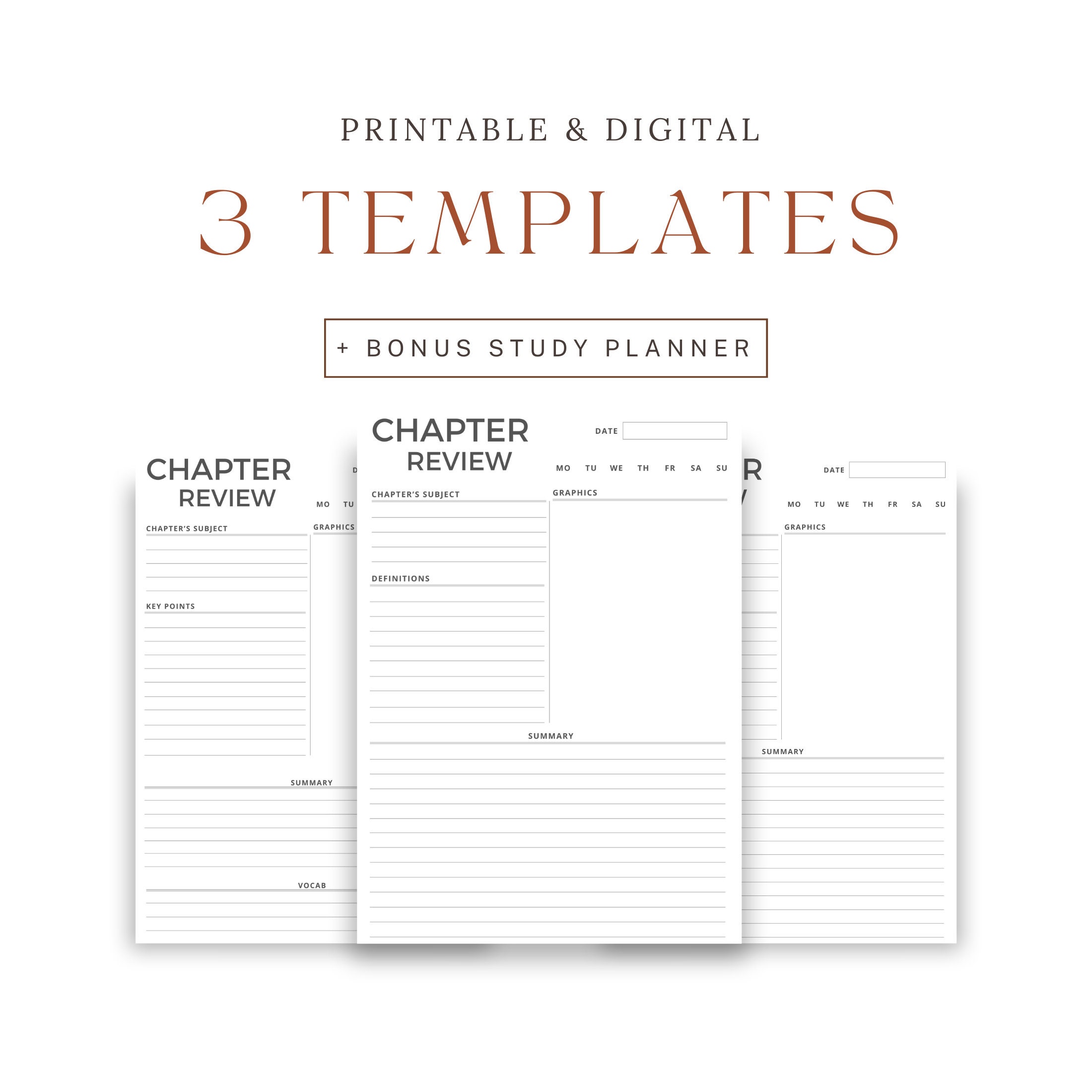 Chapter Summary Templates: Study Planner, Review, Notes (PDF) - Etsy