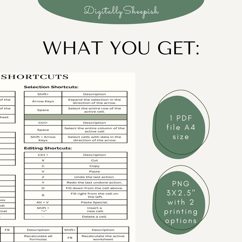 Excel Shortcuts Cheat Sheet: Windows, Academic (digital Sticker/pdf) - Etsy