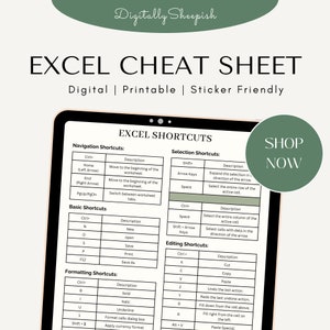 Excel Shortcuts Cheat Sheet: Windows, Academic (digital Sticker/pdf) - Etsy