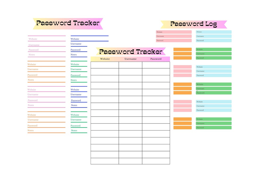Colored Password Tracker Set, Password Organizer, Password Tracker ...