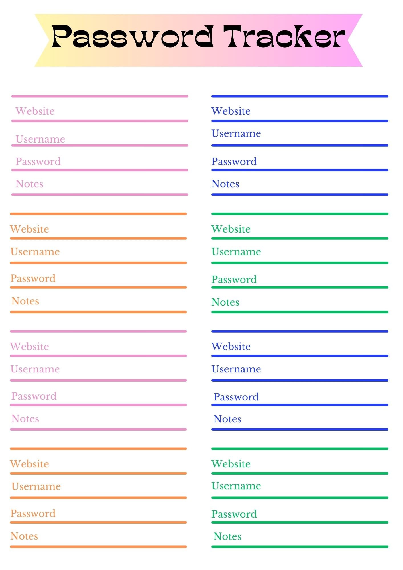 Colored Password Tracker Set, Password Organizer, Password Tracker ...