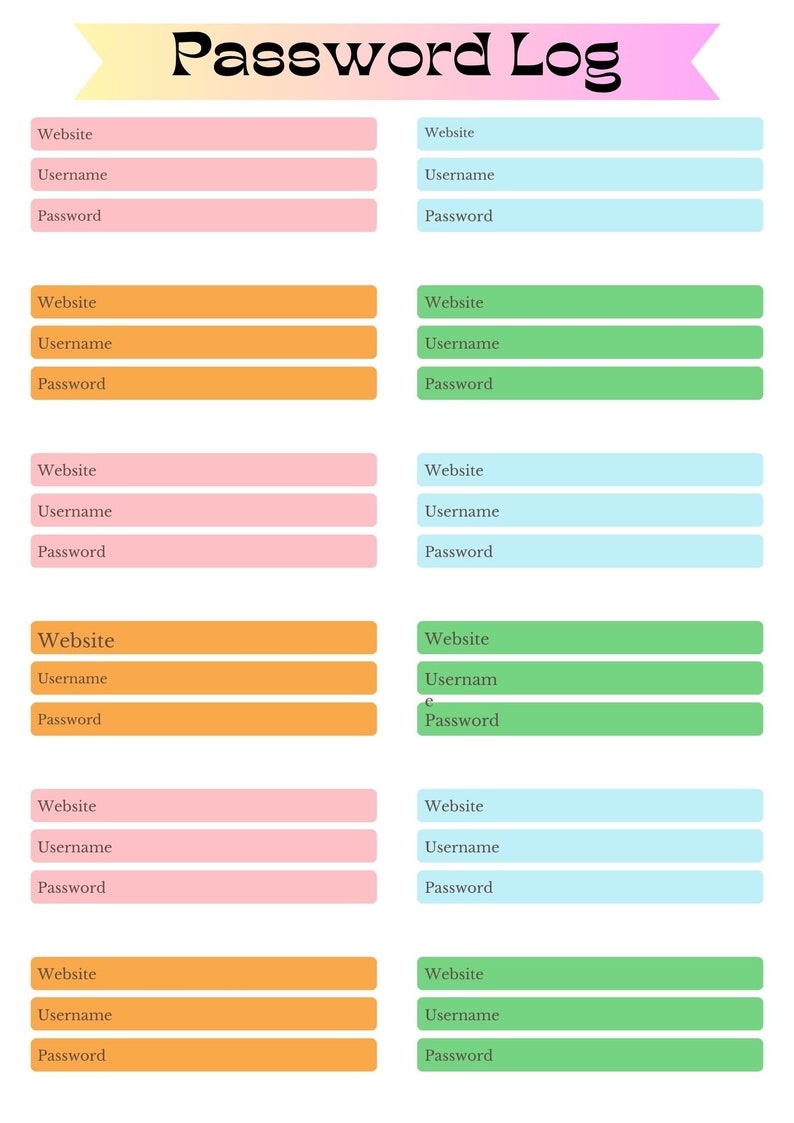 Colored Password Tracker Set, Password Organizer, Password Tracker ...