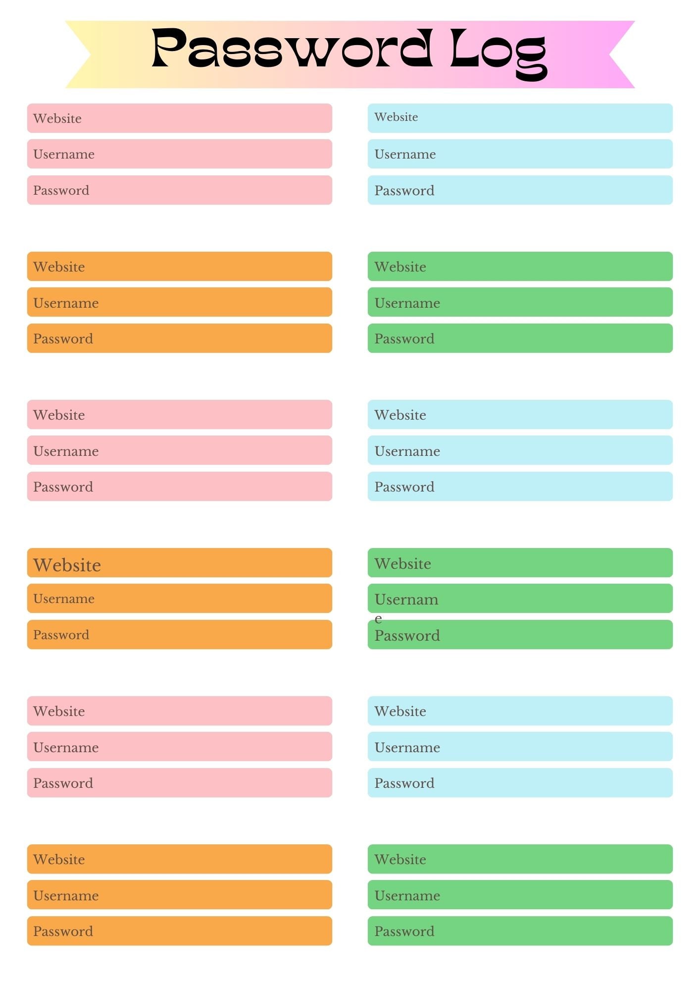 Colored Password Tracker Set, Password Organizer, Password Tracker ...
