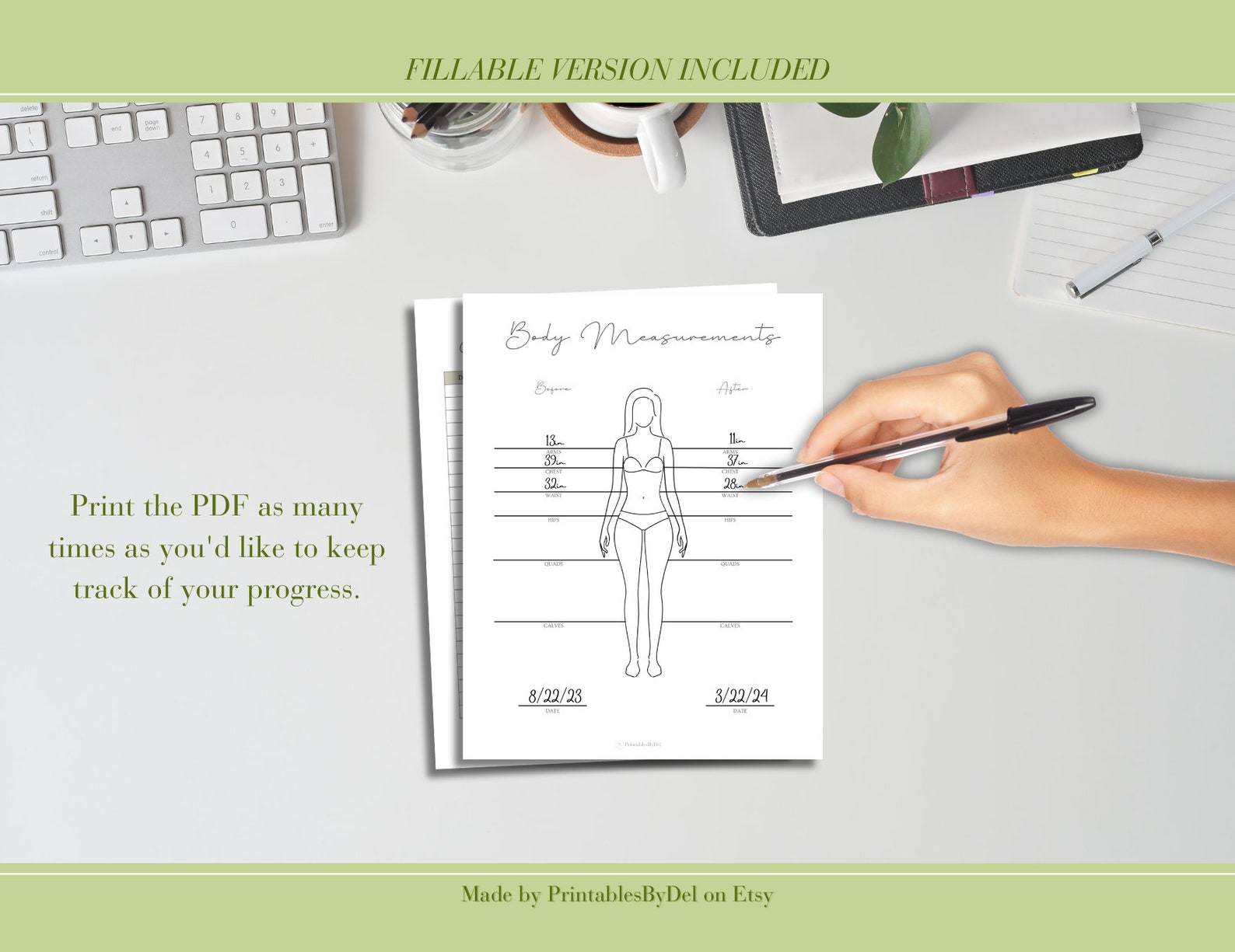 Fitness Tracker Printable, Body Measurement Tracker, Fitness Planner ...