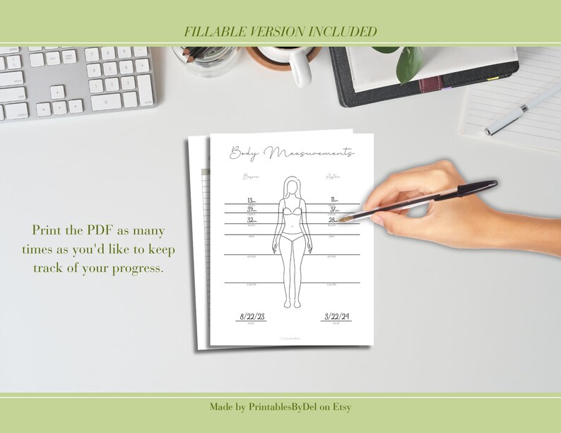 Fitness Tracker Printable, Body Measurement Tracker, Fitness Planner ...