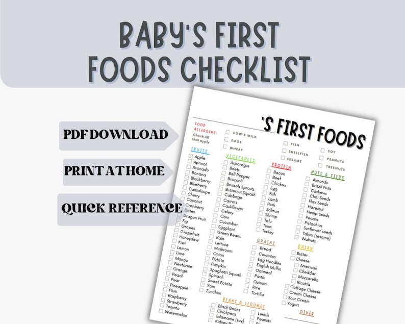 Baby's First Foods Checklist: 100+ Foods Tracker (digital Download) - Etsy