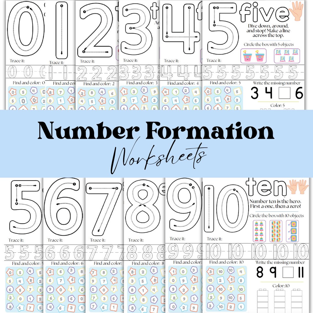 Number Formation Worksheet for Kids, Number Tracing 0-10 With Rhyme - Etsy