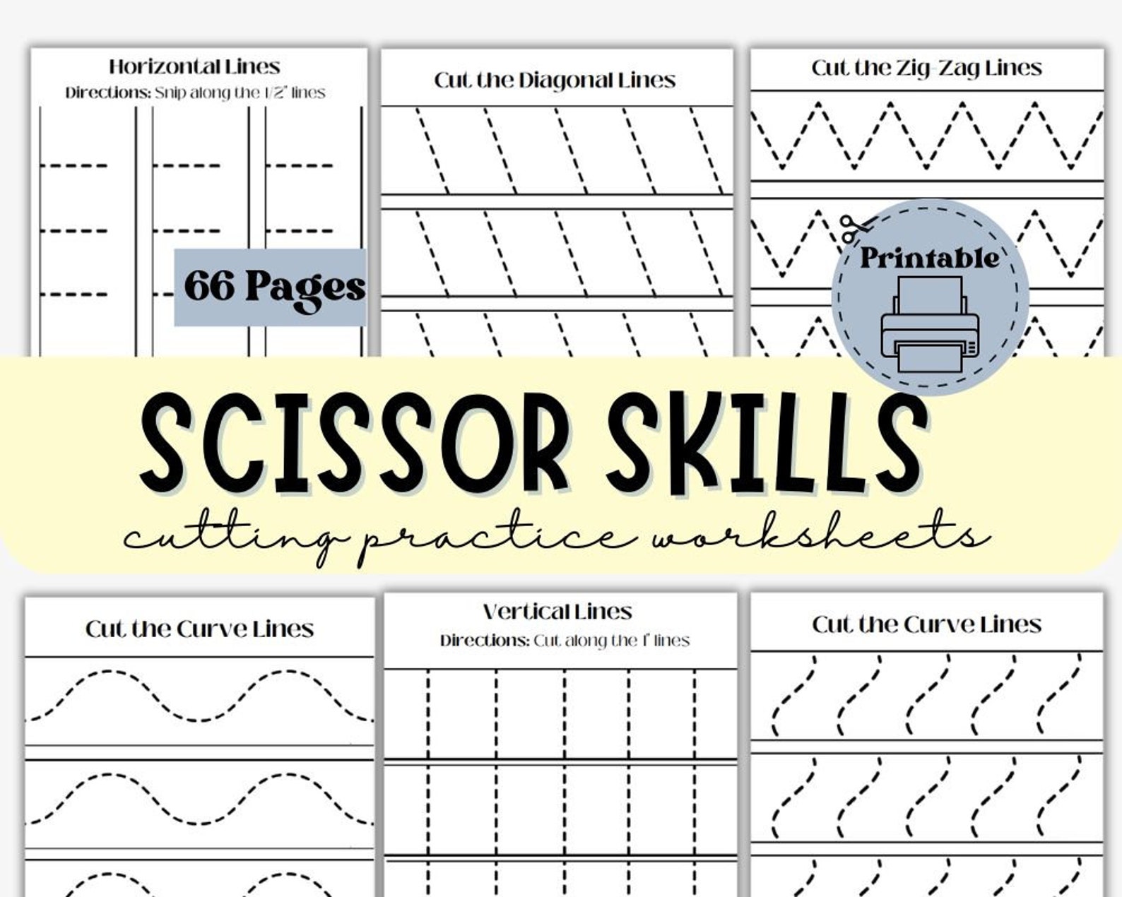 Scissor Cutting Practice Worksheets Strips, Scissor Skills Printable ...