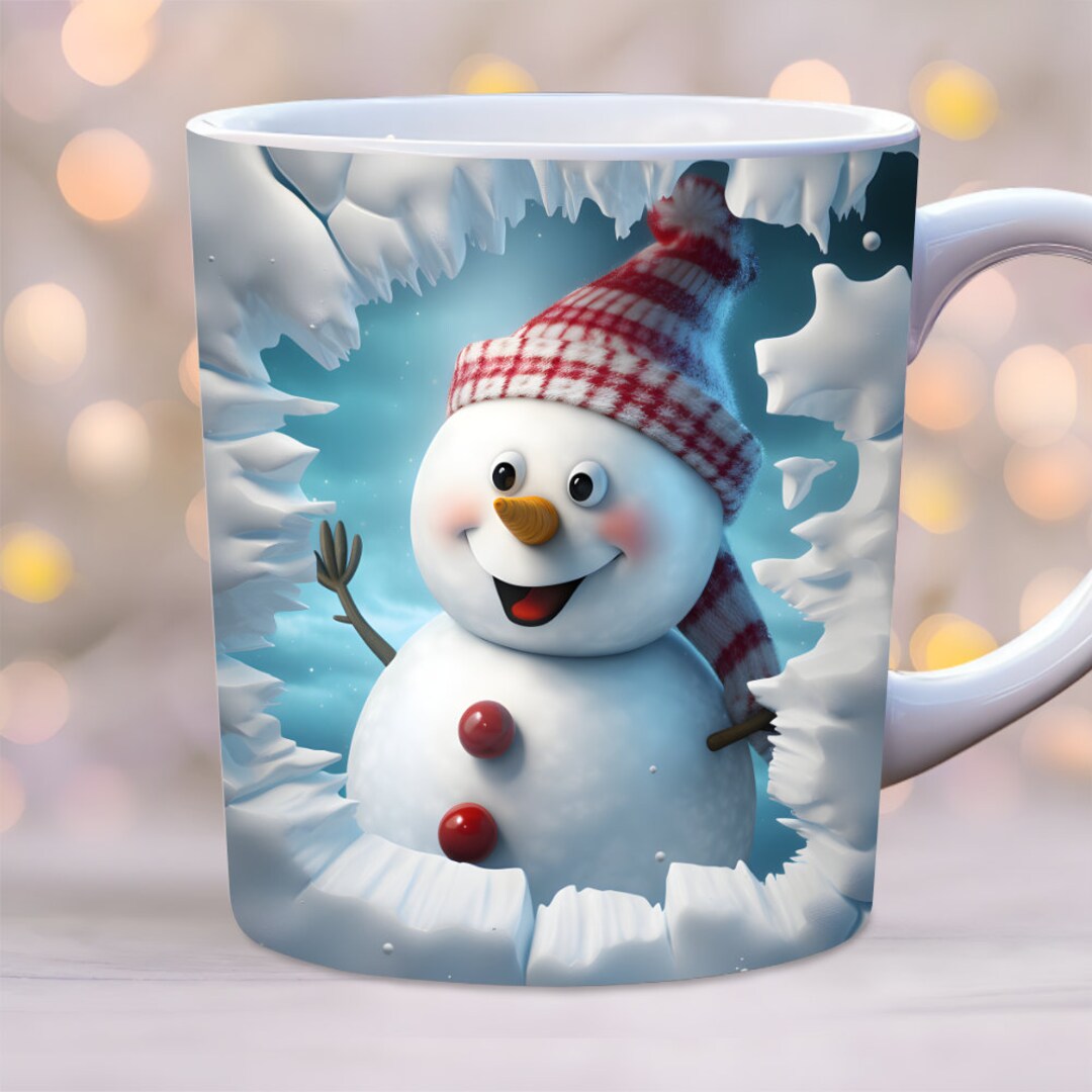 3d Cute Snowman Mug Wrap Png, 3d Christmas Mug Wrap Png, Hole in a Wall ...