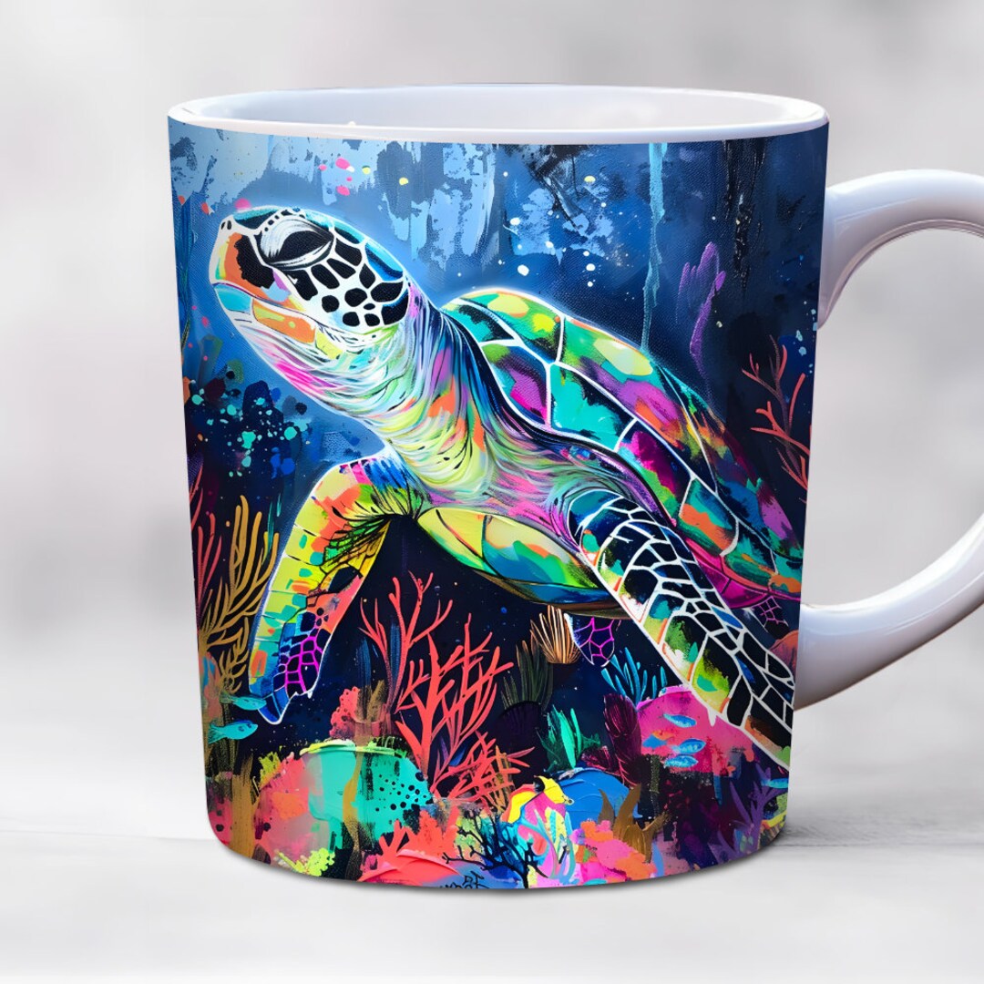 Sea Turtle Mug Wrap, 11oz and 15oz Mug Template, Mug Sublimation Design ...