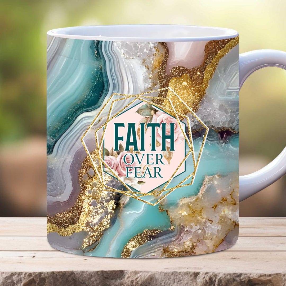 Faith Over Fear Mug Wrap, 11oz, 15oz PNG Sublimation Mug Template ...