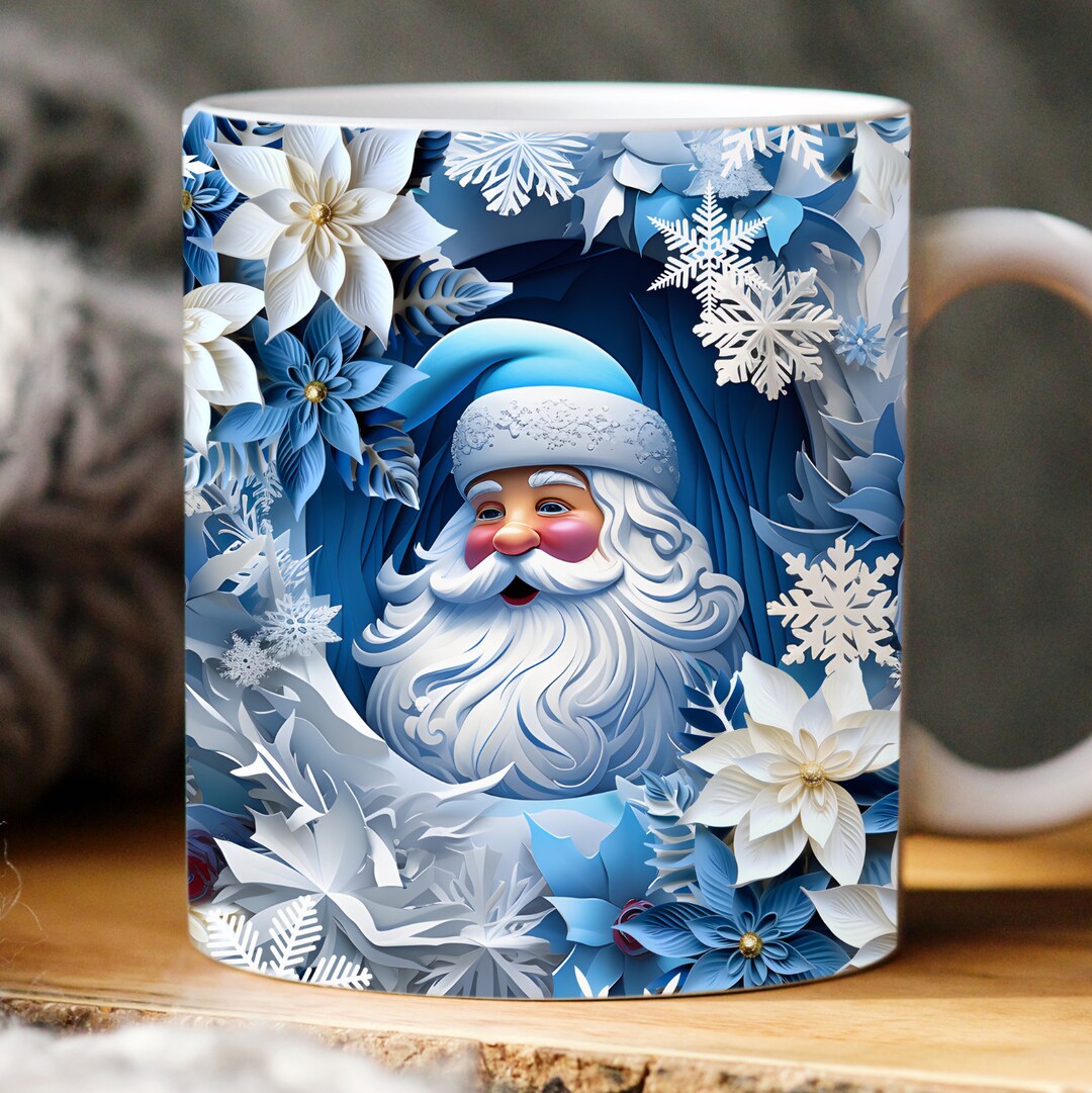 3d Santa Claus Mug Wrap, 3d Christmas Mug Wrap, Sublimation Design ...