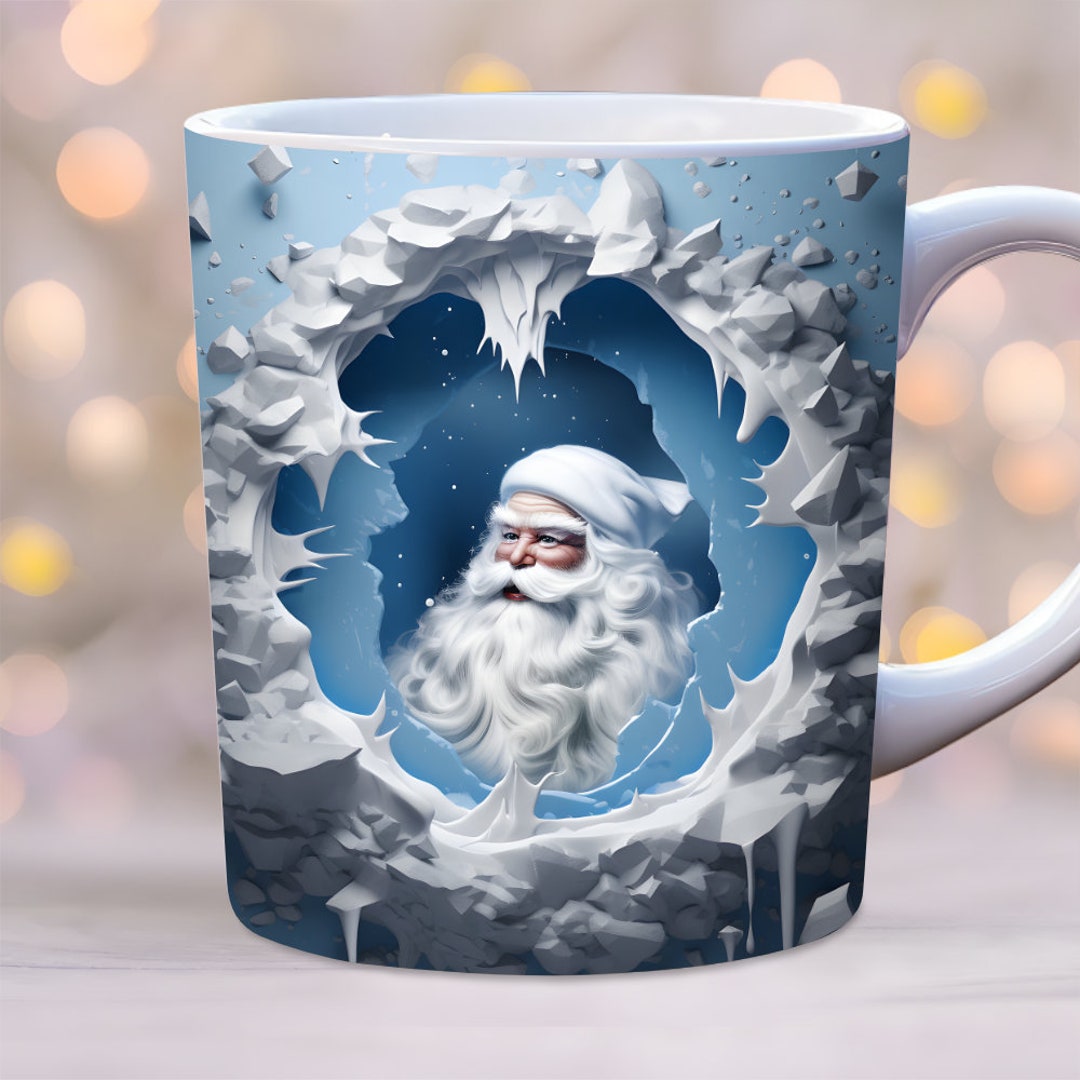 3d Santa Claus Mug Wrap Png, 3d Christmas Mug Wrap Png, Hole in Wall ...