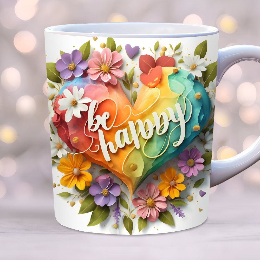 Be Happy Mug Wrap, 11oz, 15oz Mug Template, Template, Mug Sublimation ...