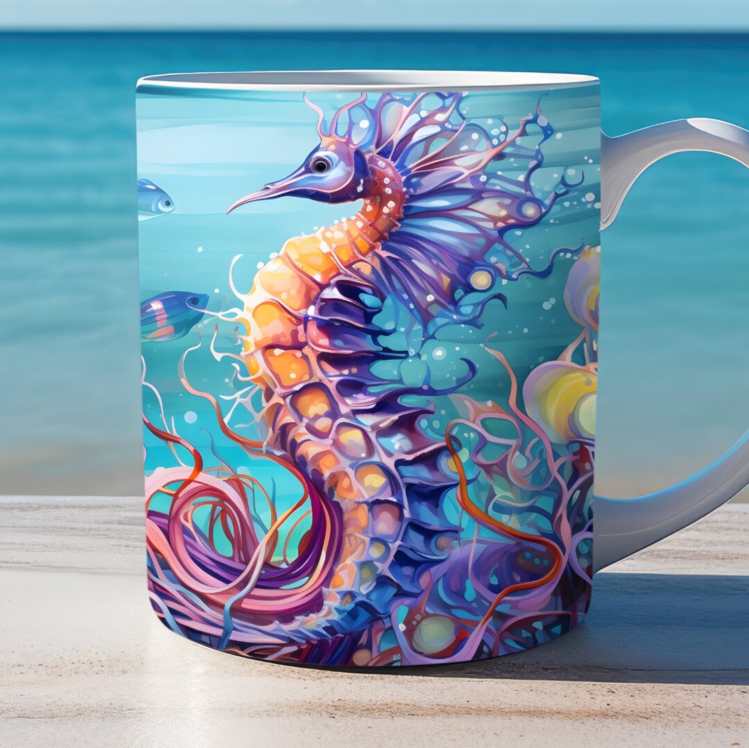 Sea Horse Mug Wrap, 11oz and 15oz Mug Wrap Template, Ocean Mug Wrap ...