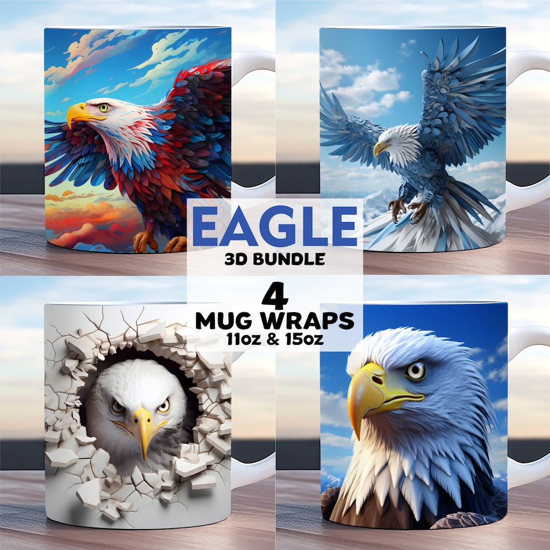 3d Eagle Mug Wrap Bundle, 11oz and 15oz Mug Wraps, Hole in a Wall Mug ...
