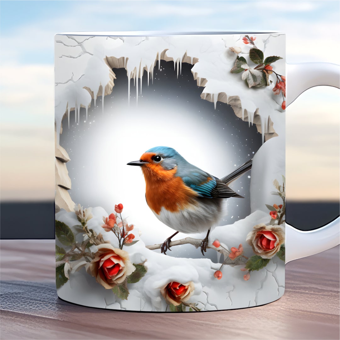 3d Robin Mug Wrap, 11oz and 15oz Mug Wraps, Hole in a Wall Mug Wrap ...