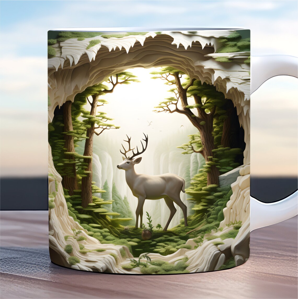 3D Deer Hole in a Wall Mug Wrap 11oz & 15oz Mug Template, 3D Mug ...