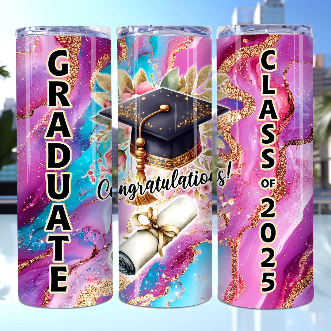 Pink Floral Graduation Tumbler Wrap, Graduate Class of 2025 Tumbler ...