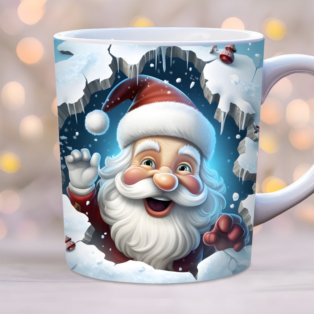 3d Santa Claus Mug Wrap Png, 3d Christmas Mug Wrap Png, Kids Mug Wrap ...