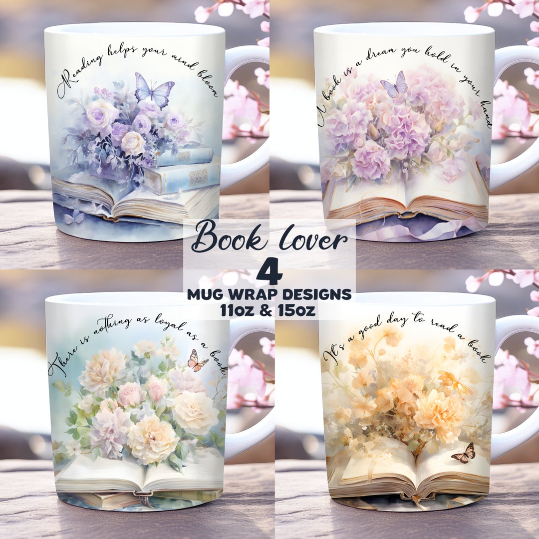 Book Lover Mug Wrap Bundle, PNG, 11oz and 15 Oz Mug Design Teacher Mug ...