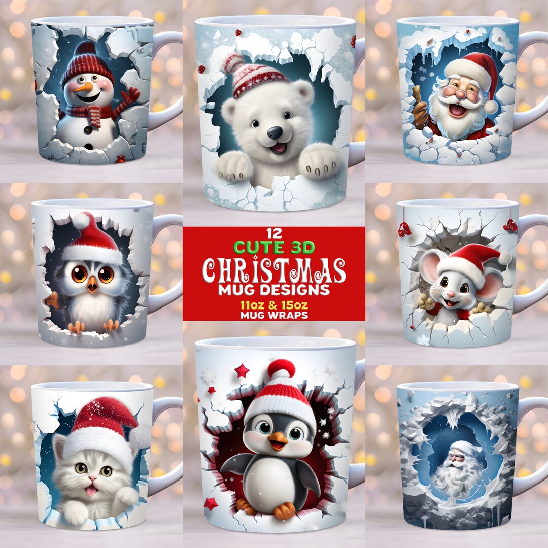 3d Christmas Mug Wrap Bundle, 11oz and 15oz Mug Template, Snowman Mug ...