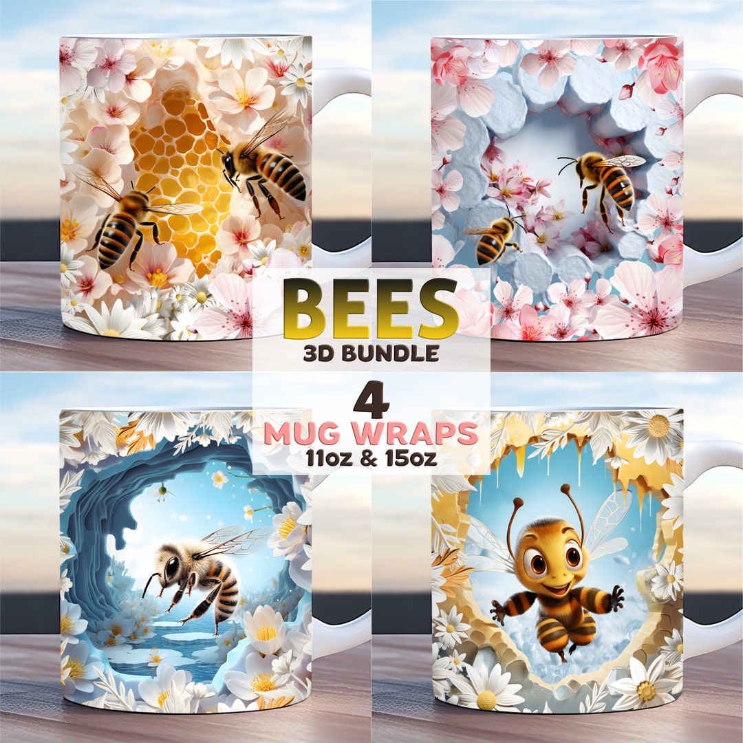 3d Honey Bee Mug Wrap Bundle, 3d Insect Mug Wrap, Hole in Wall Mug Wrap ...