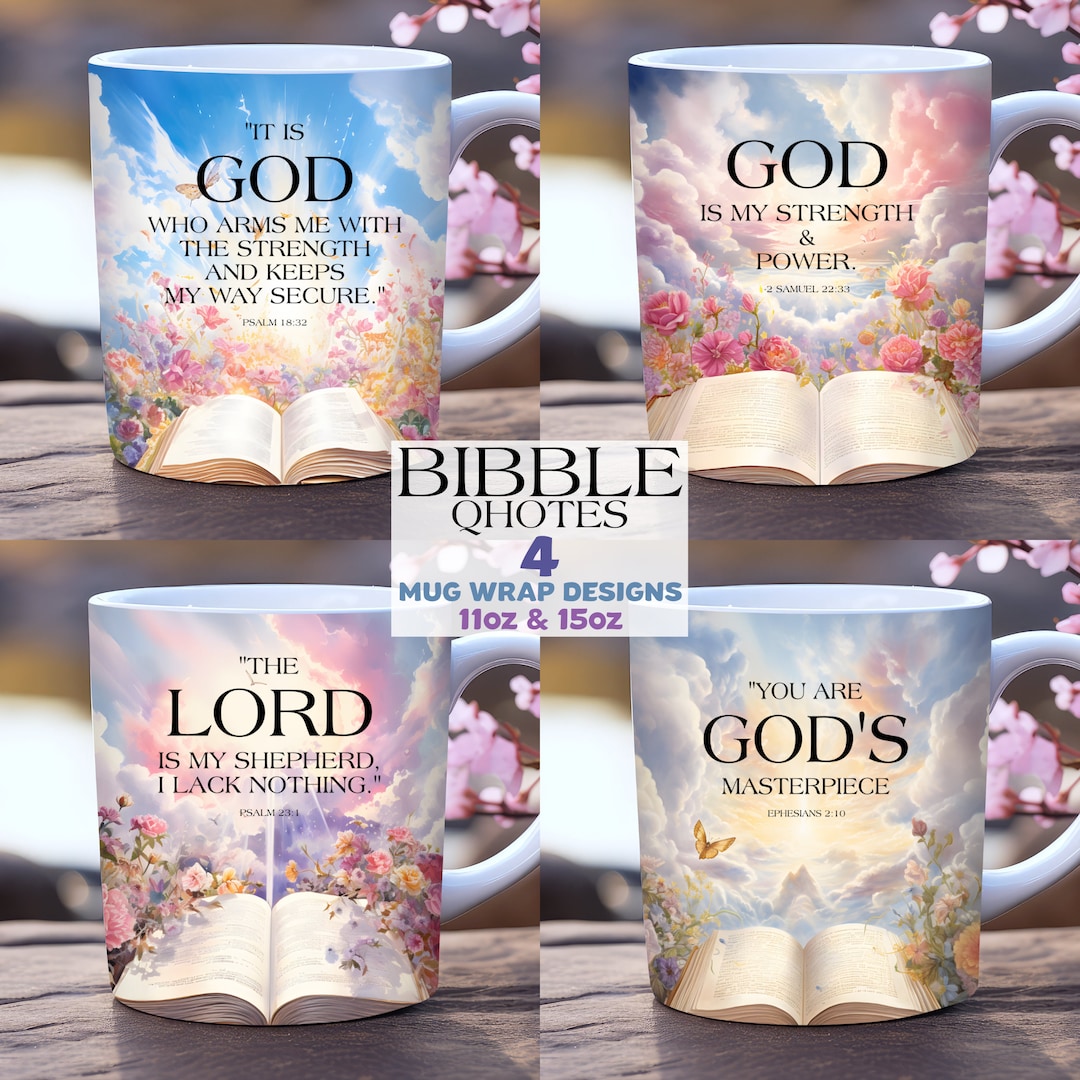 Bible Quotes Mug Wrap Bundle, 11oz and 15oz Mug Template, Faith Mug ...