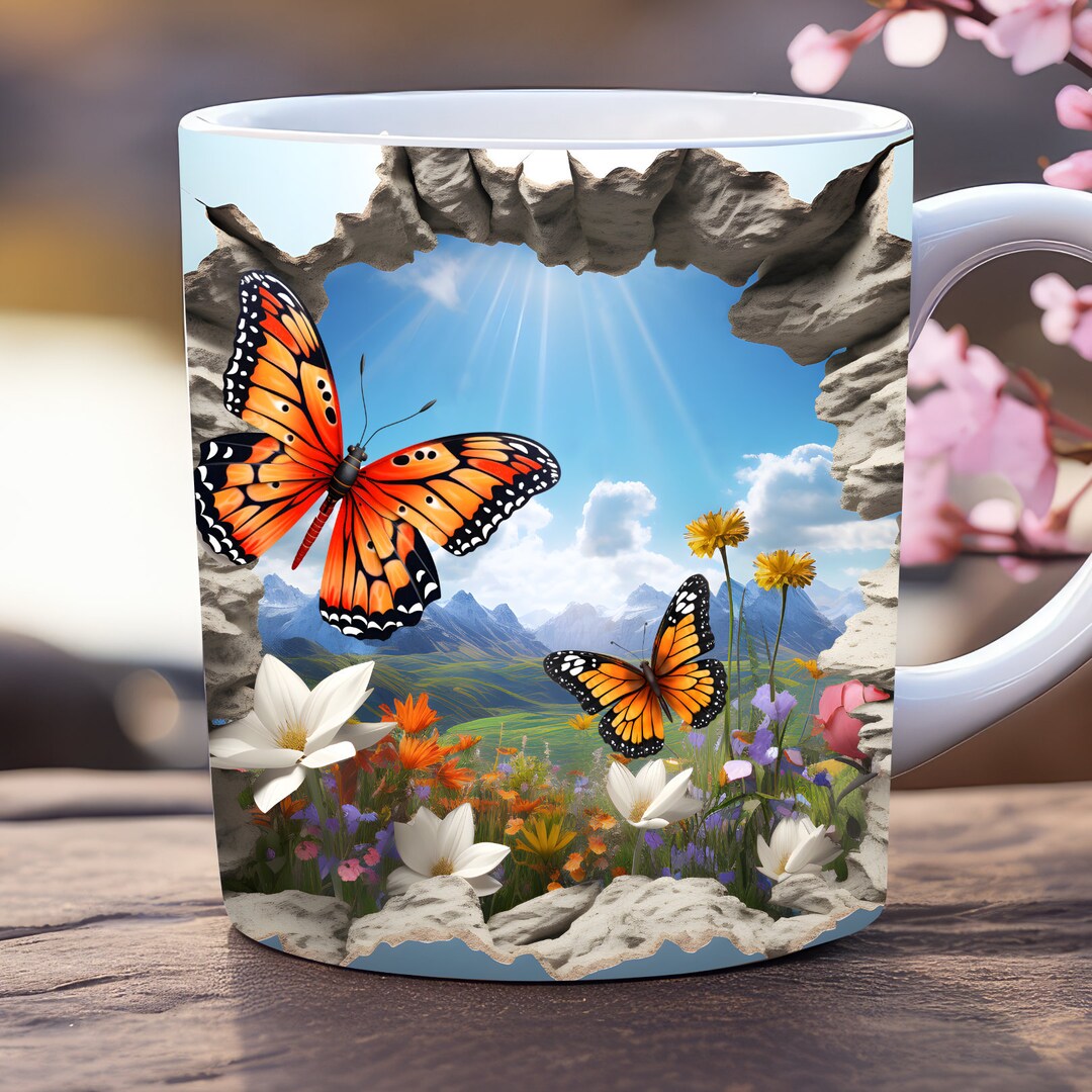 3d Butterfly Mug Wrap Png, 11oz and 15oz Mug Template, Hole in a Wall ...
